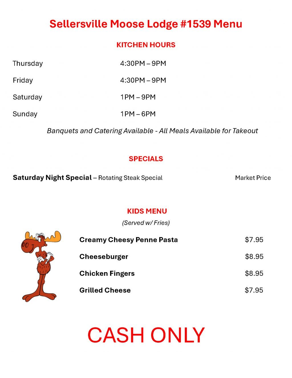 Kitchen Hours! - Sellersville Moose Lodge 1539